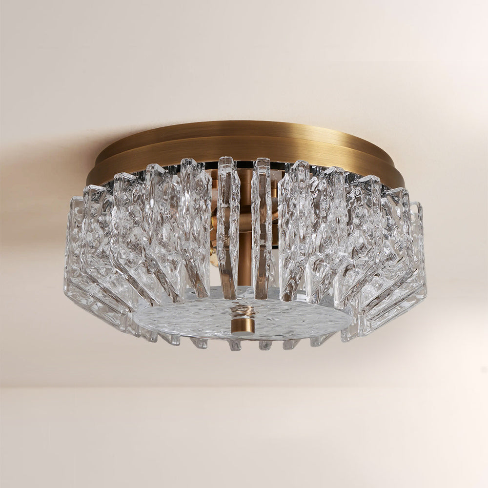 Liora Deco Brass Flush Mount with Textured Glass Panels,Flush Monut For ...